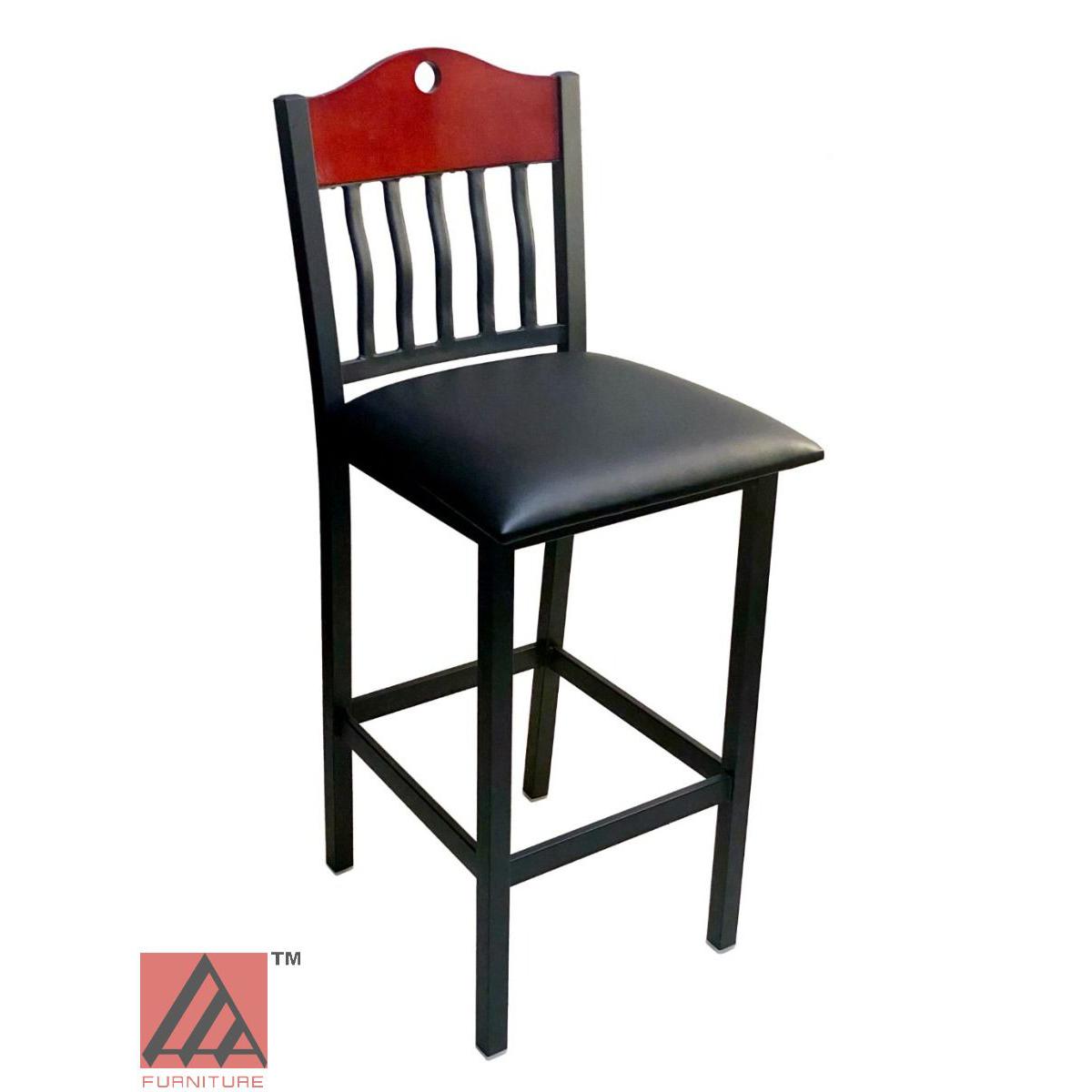 AAA Furniture Brown Wood With Vertical Slats 44" Black Metal Bar Stool ...