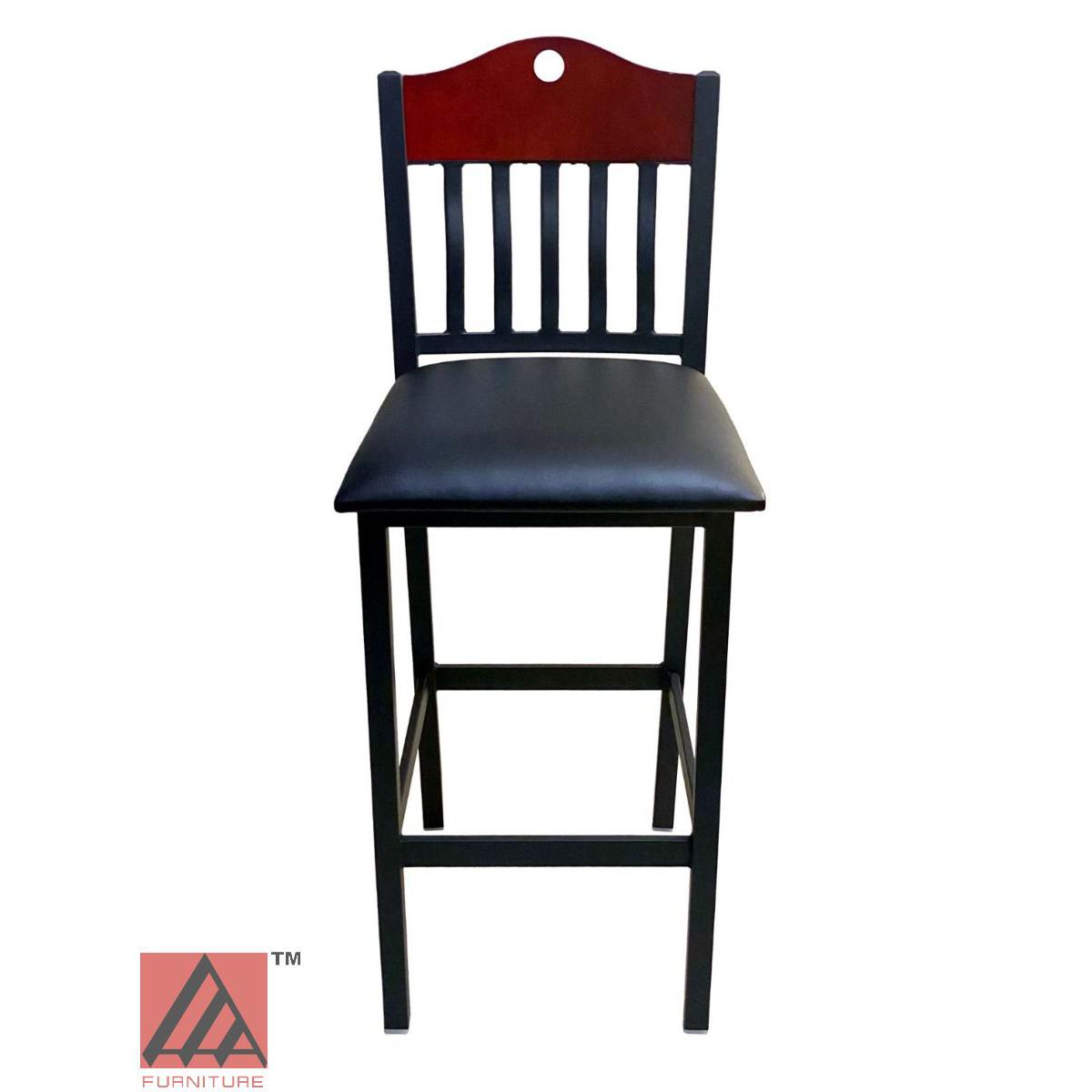 AAA Furniture Brown Wood With Vertical Slats 44" Black Metal Bar Stool ...