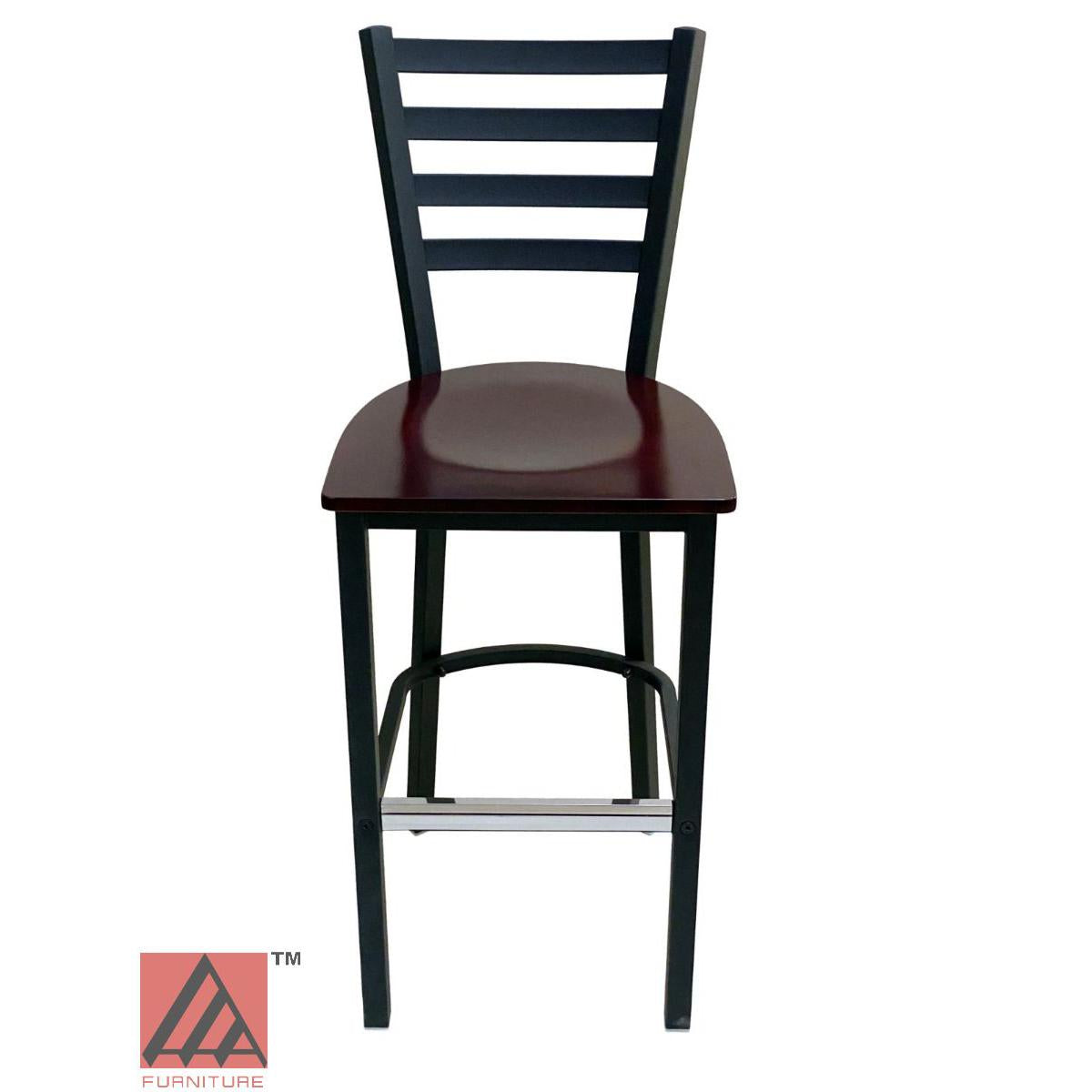 AAA Furniture Metal Ladder Back 43" Black Metal Bar Stool with Brown W ...