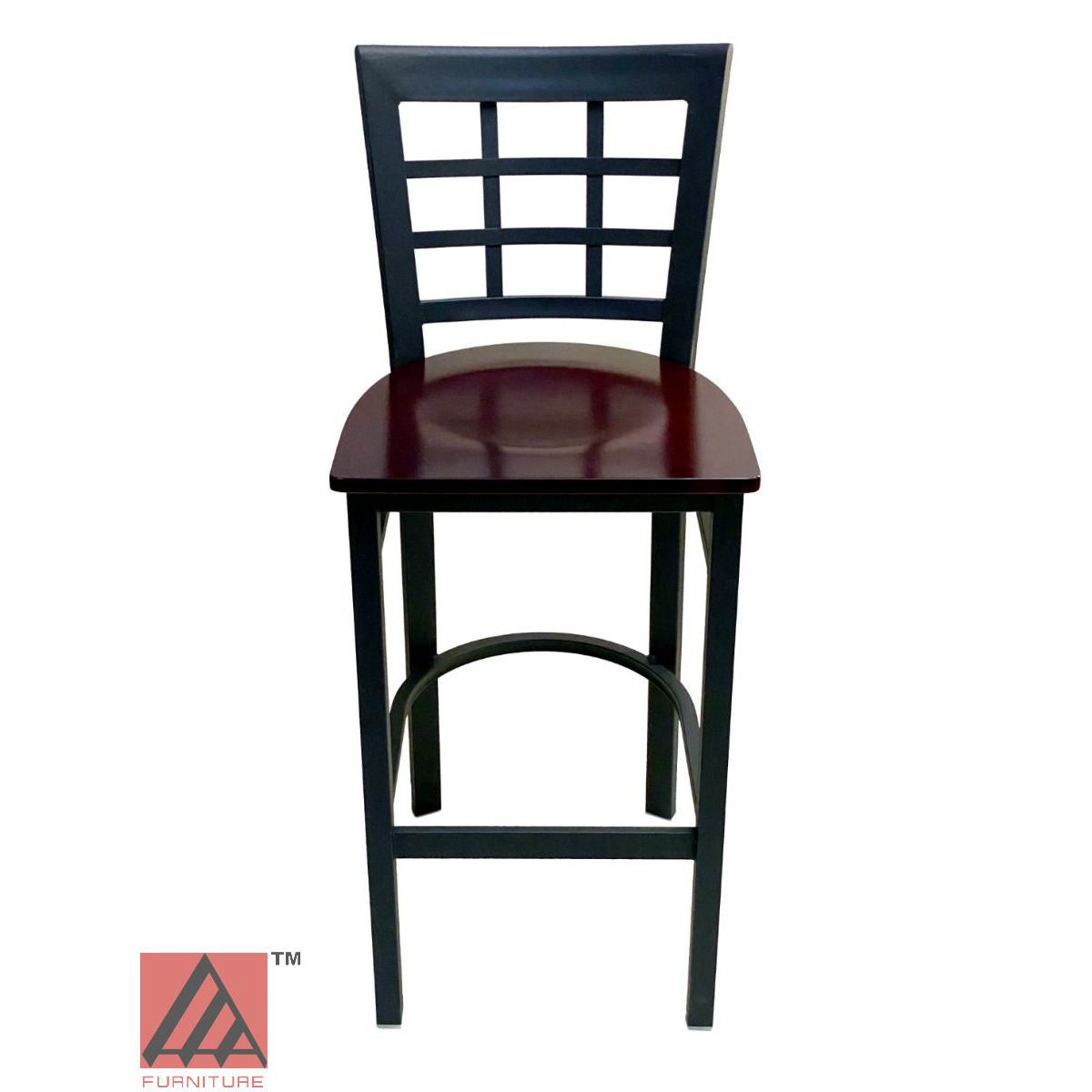 AAA Furniture Window Back 41" Black Metal Bar Stool with Brown Wood Se ...