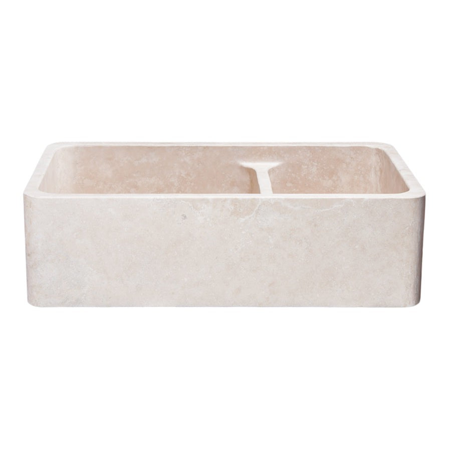 Allstone Group Roma Travertine 36″ Straight Front 60/40 Double Basin R ...