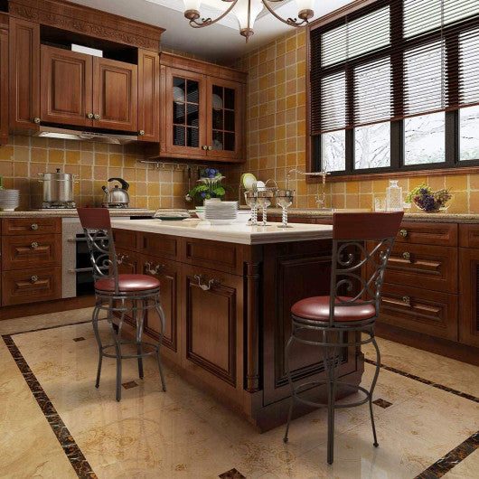 Costway 2 Pieces 30" 360 Degree Brown Swivel Bar Stools with Leather P ...