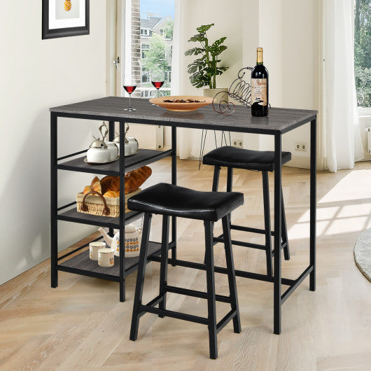 Costway 3 Pieces Black Counter Height Dining Bar Table Set with 2 Stoo ...