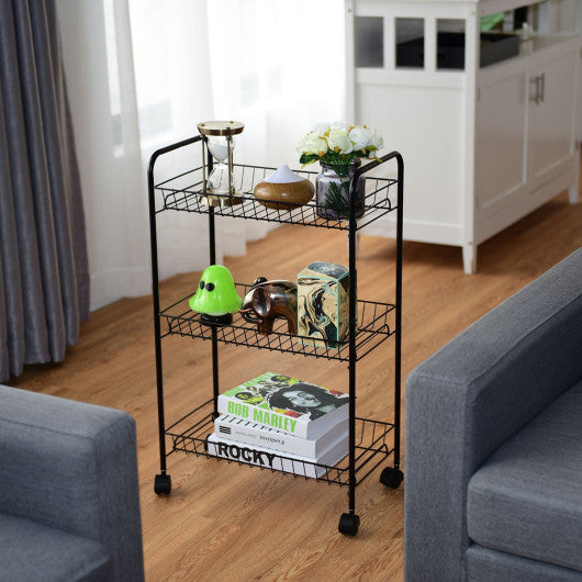 Costway 3 Tier Rolling Kitchen Utility Trolley with Storage Shelf Bask ...