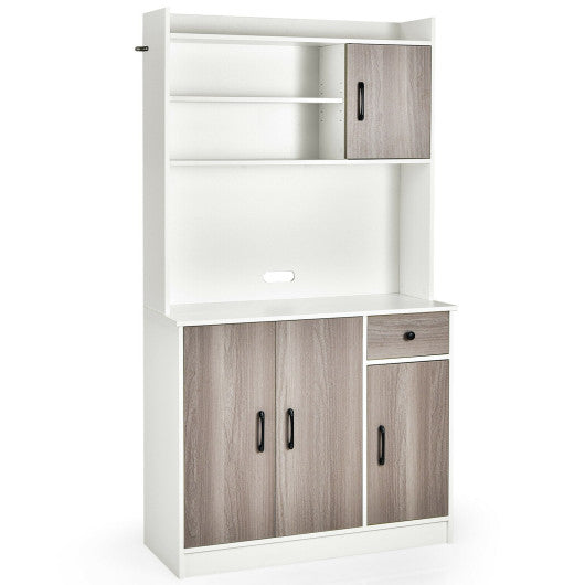 Costway 4-Door White Freestanding Kitchen Buffet with Hutch and Adjust ...