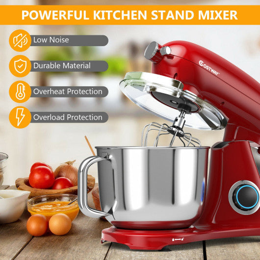 Costway 7 Quart 800W 6-Speed Red Electric Tilt-Head Food Stand Mixer ...