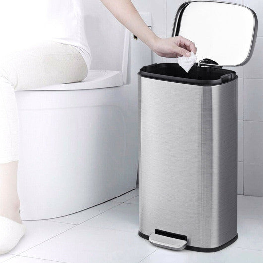 Costway 8 Gallon Rectangular Trash Garbage Can Stainless Steel Step Bi ...