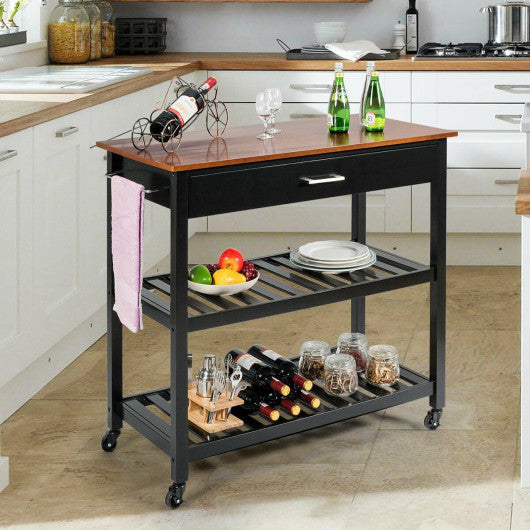 Costway Black Multifunction Kitchen Island Rolling Trolley Cart ...