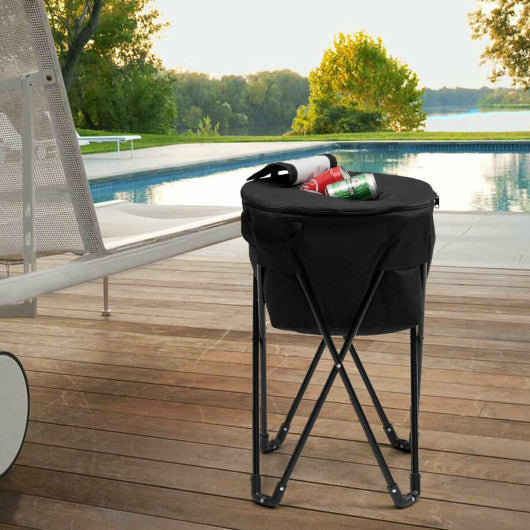 Costway Black Portable Folding Tub Ice Cooler with Stand & Travel Bag ...