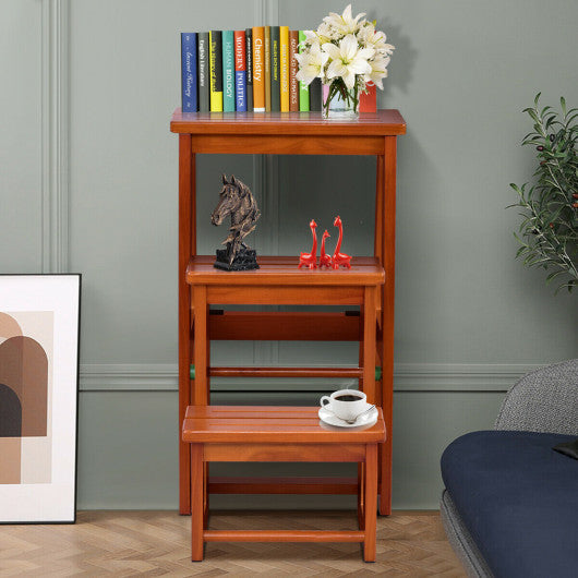 Costway Folding Multi-functional 3-tier Ladder Wood Step Stool ...