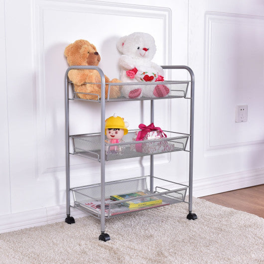 Costway Gray 3-Tier Storage Rack Trolley Cart – Kitchen Oasis