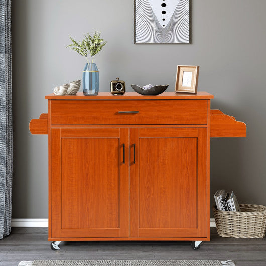 Costway Orange Rolling Kitchen Island Cart with Towel and Spice Rack ...