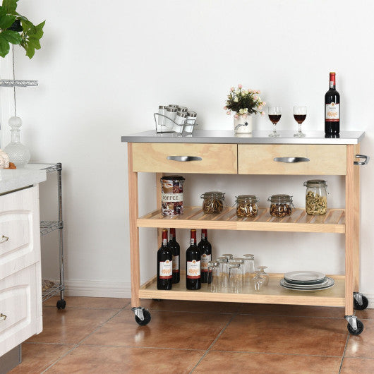 Costway Rolling Kitchen Trolley Cart Island with Stainless Steel Count ...
