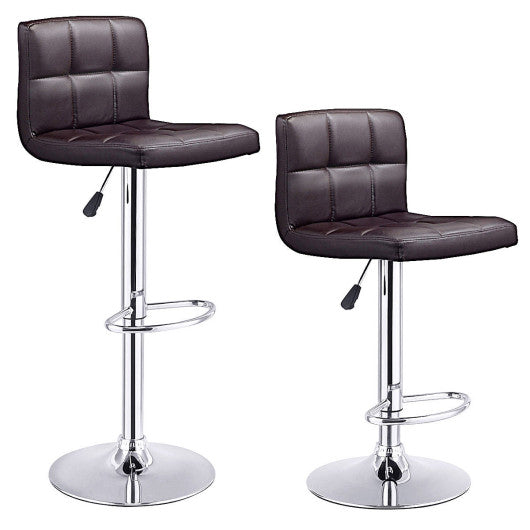 Costway Set of 2 Brown PU Leather Swivel Bar Stools Pub Chairs ...