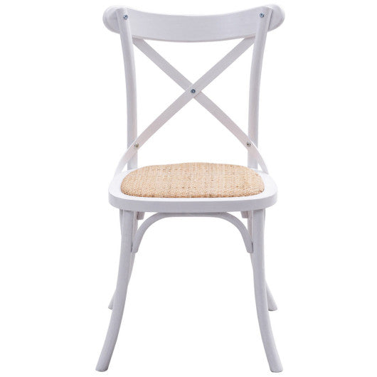 Costway Set of 2 White Cross Back Solid Wood Rattan Seat Dining Chair ...