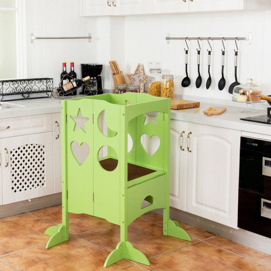 Costway White Folding Kids Kitchen Helper Kitchen Counter Step Stool ...