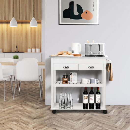 Costway White Stainless Steel Mobile Kitchen Trolley Cart With Drawers ...