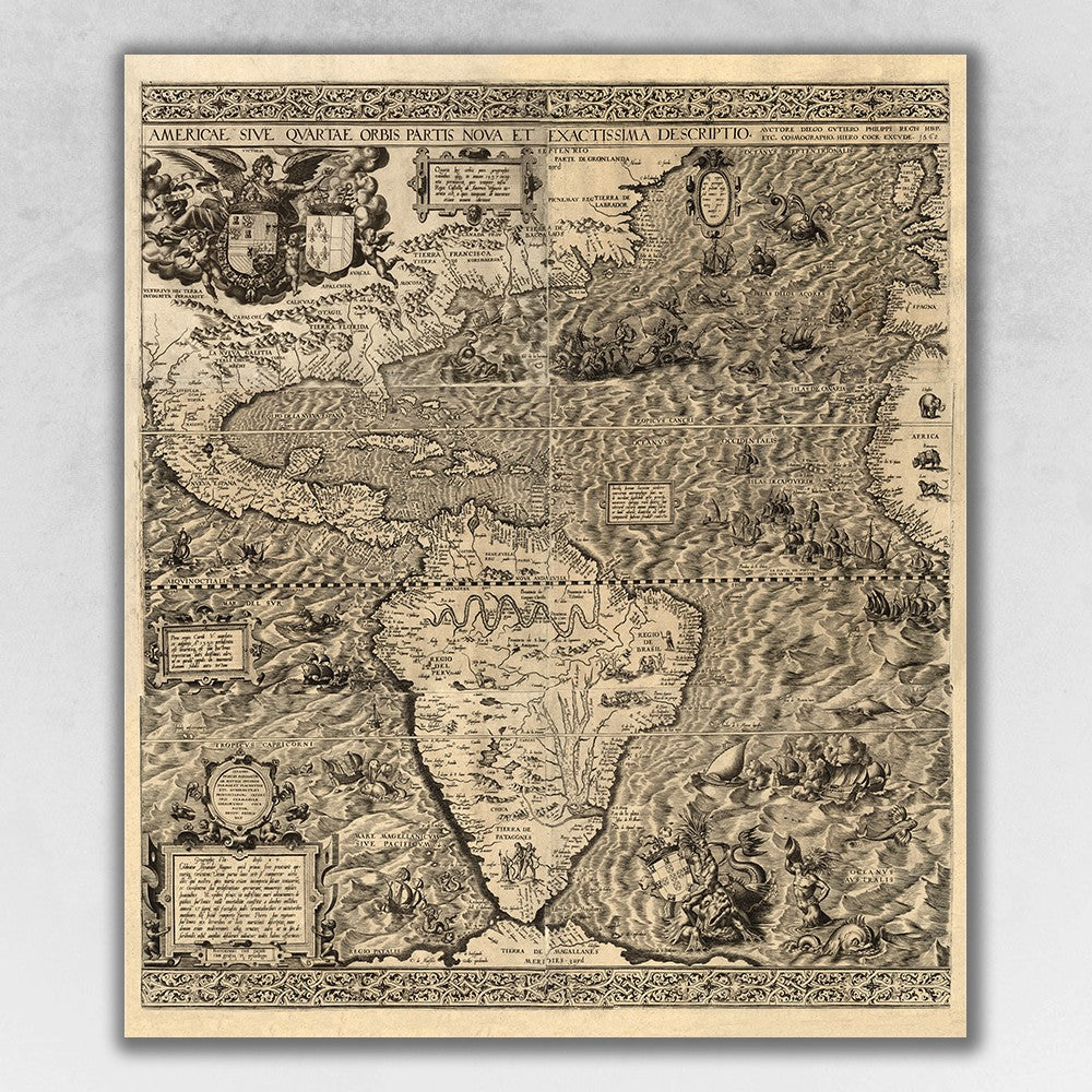 HomeRoots 24" x 28" Vintage 1562 Map of Early Americas Wall Art ...