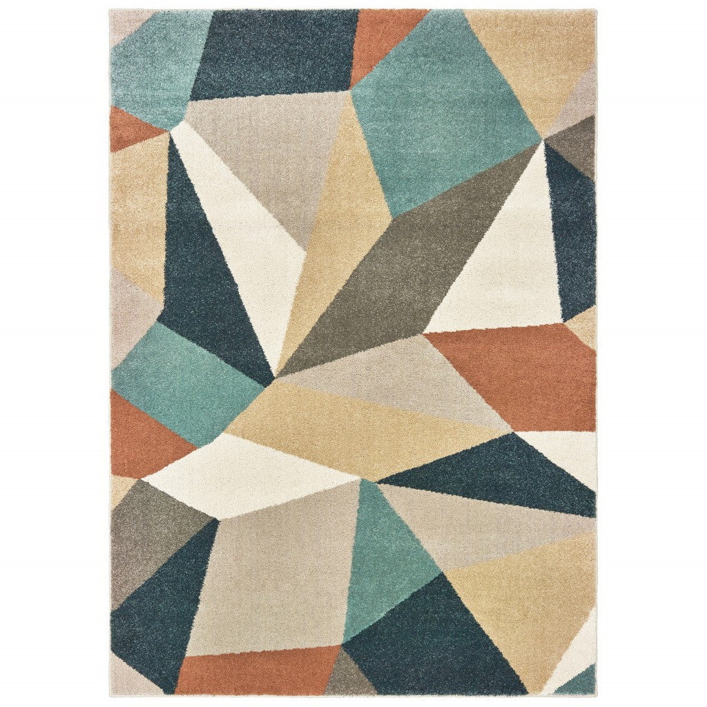 HomeRoots 9' x 12' Blue Green Beige Retro Wedge Indoor Indoor Area Rug ...