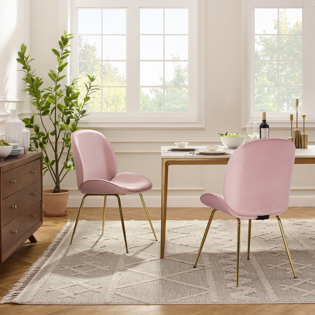 HomeRoots Set of 2 Gold And Pink Velvet Shell Shape Dining Chairs ...