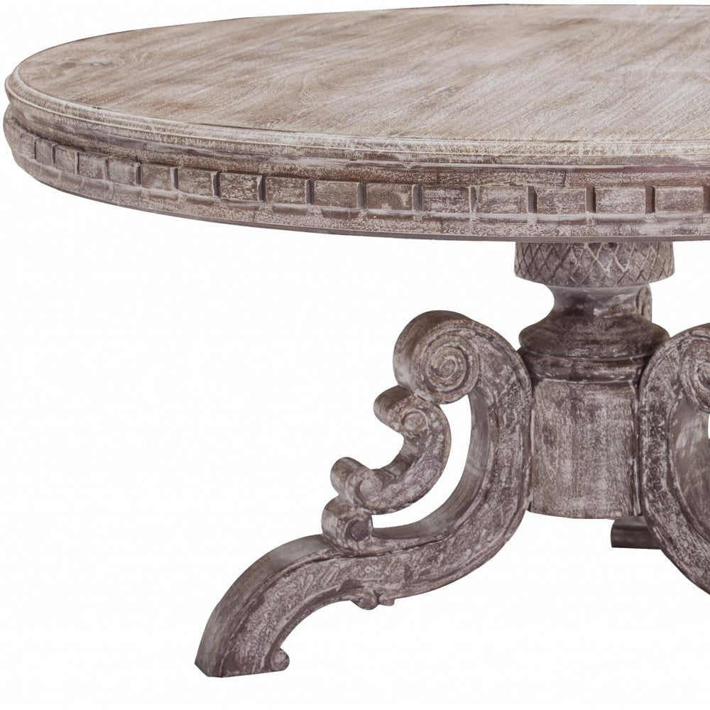 HomeRoots Solid Wood Round Dining Table With Whitewash Gray Finish ...