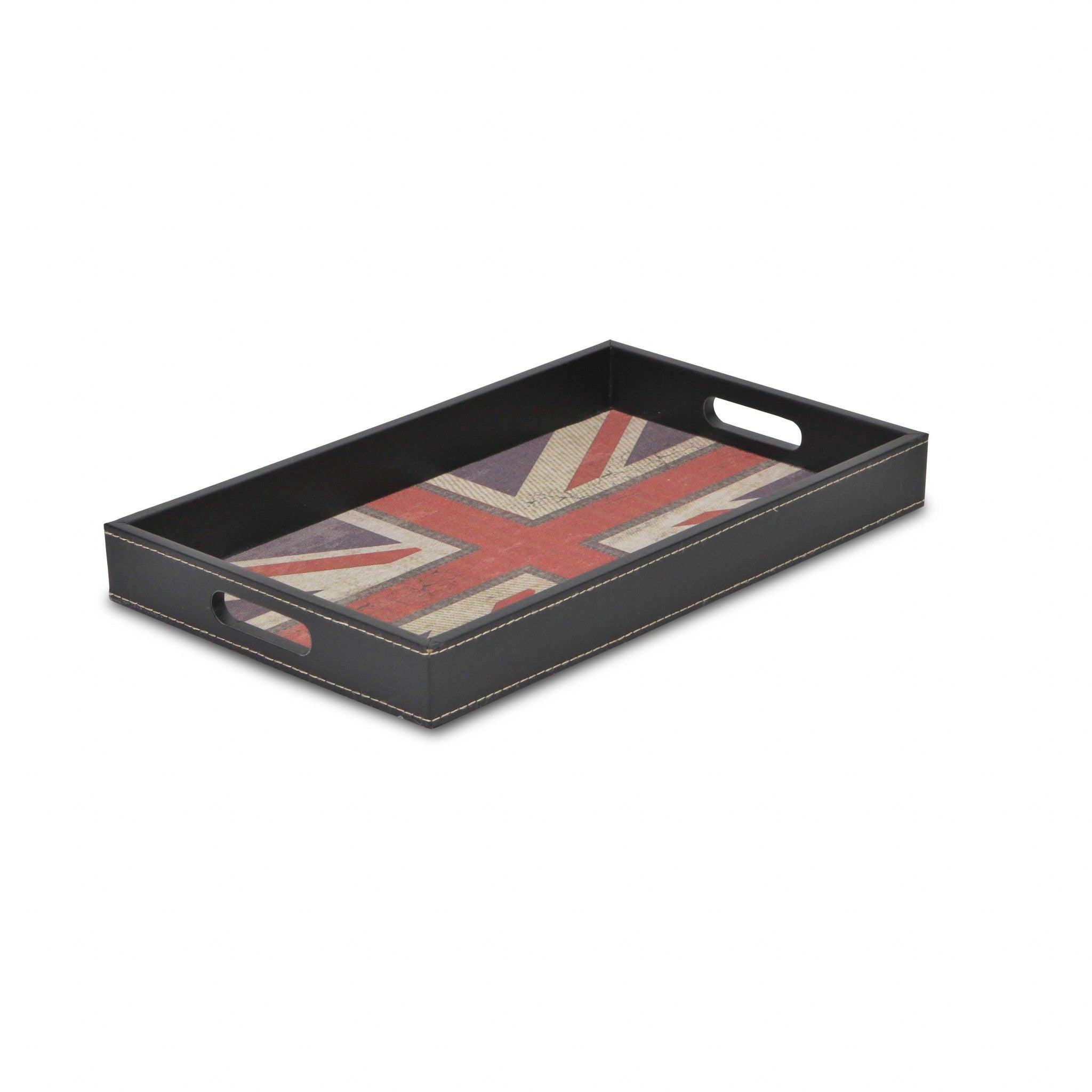 HomeRoots Union Jack Faux Leather Serving Tray in Black Finish ...