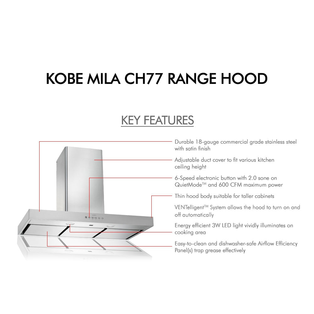 KOBE Premium Mila CH77 SQ6-XX Series 36" Hands-Free Wall Mount Range H ...