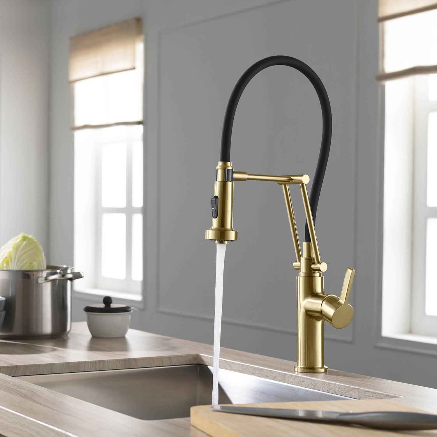 Kibi Engel Single Handle Pull Down Kitchen Faucet In Brushed Gold Fini ...