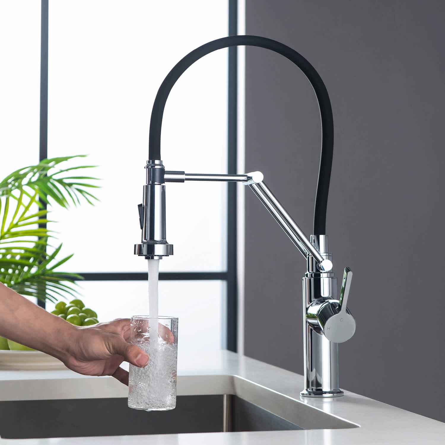 Kibi Engel Single Handle Pull Down Kitchen Faucet In Chrome Finish ...