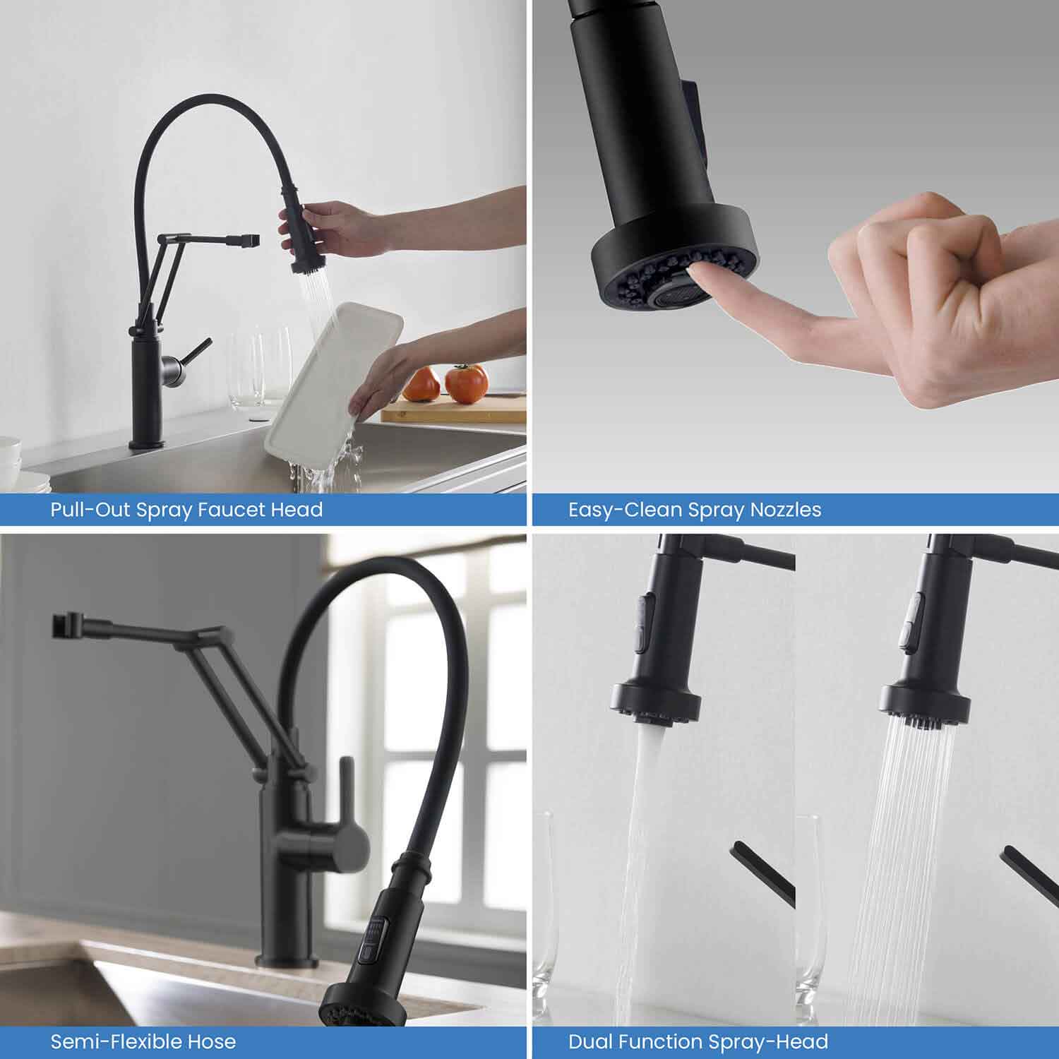 Kibi Engel Single Handle Pull Down Kitchen Faucet In Matte Black Finis ...