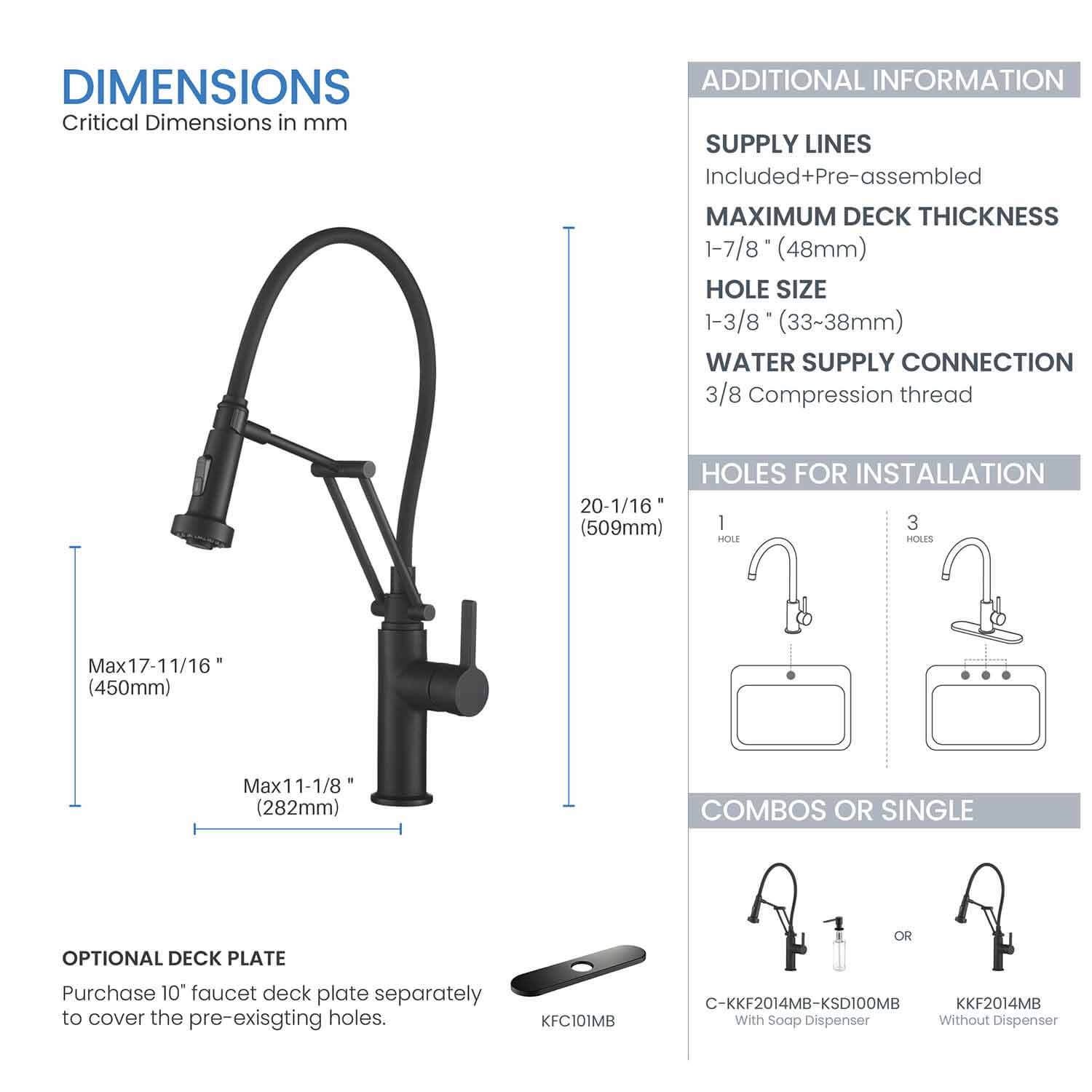 Kibi Engel Single Handle Pull Down Kitchen Faucet In Matte Black Finis ...