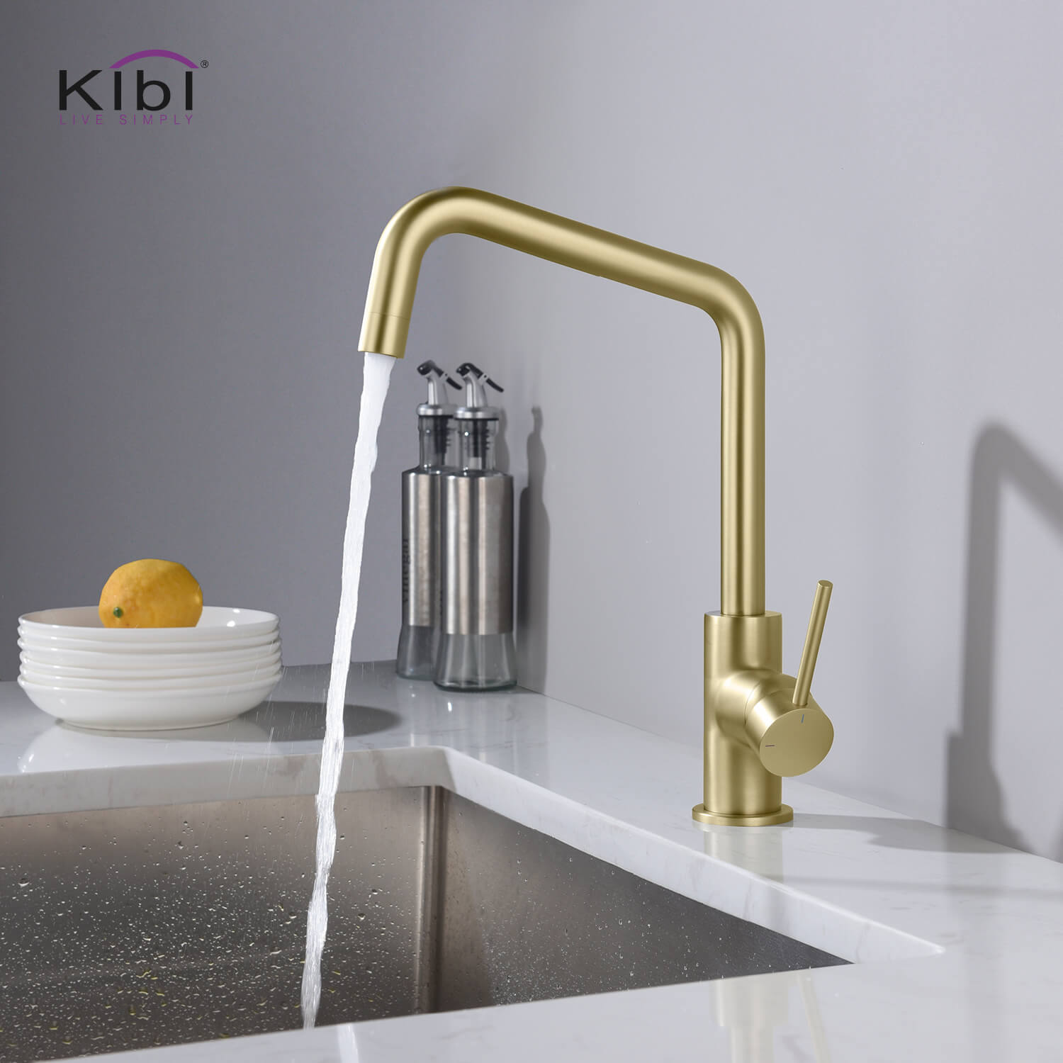Kibi Macon Single Handle High Arc Kitchen Bar Sink Faucet With Soap Di ...