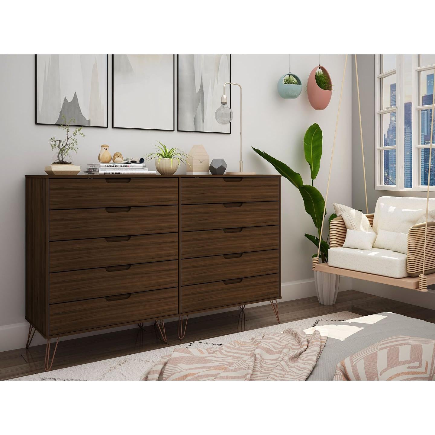 Manhattan Comfort Rockefeller 10-Drawer Double Tall Cabinet With Metal ...
