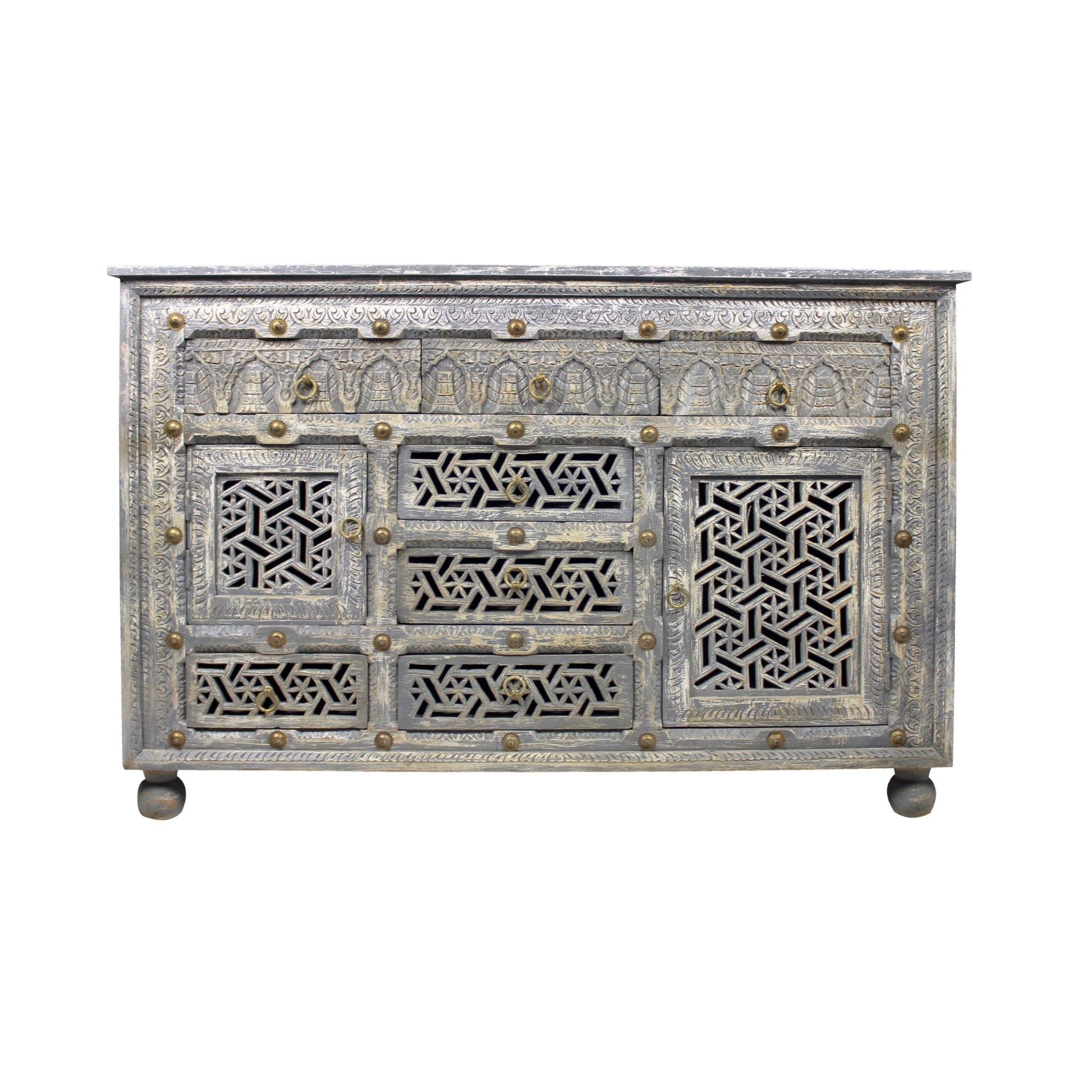 Meva Burman 58" 2-Door 7-Drawer Aged Gray Sideboard – Kitchen Oasis