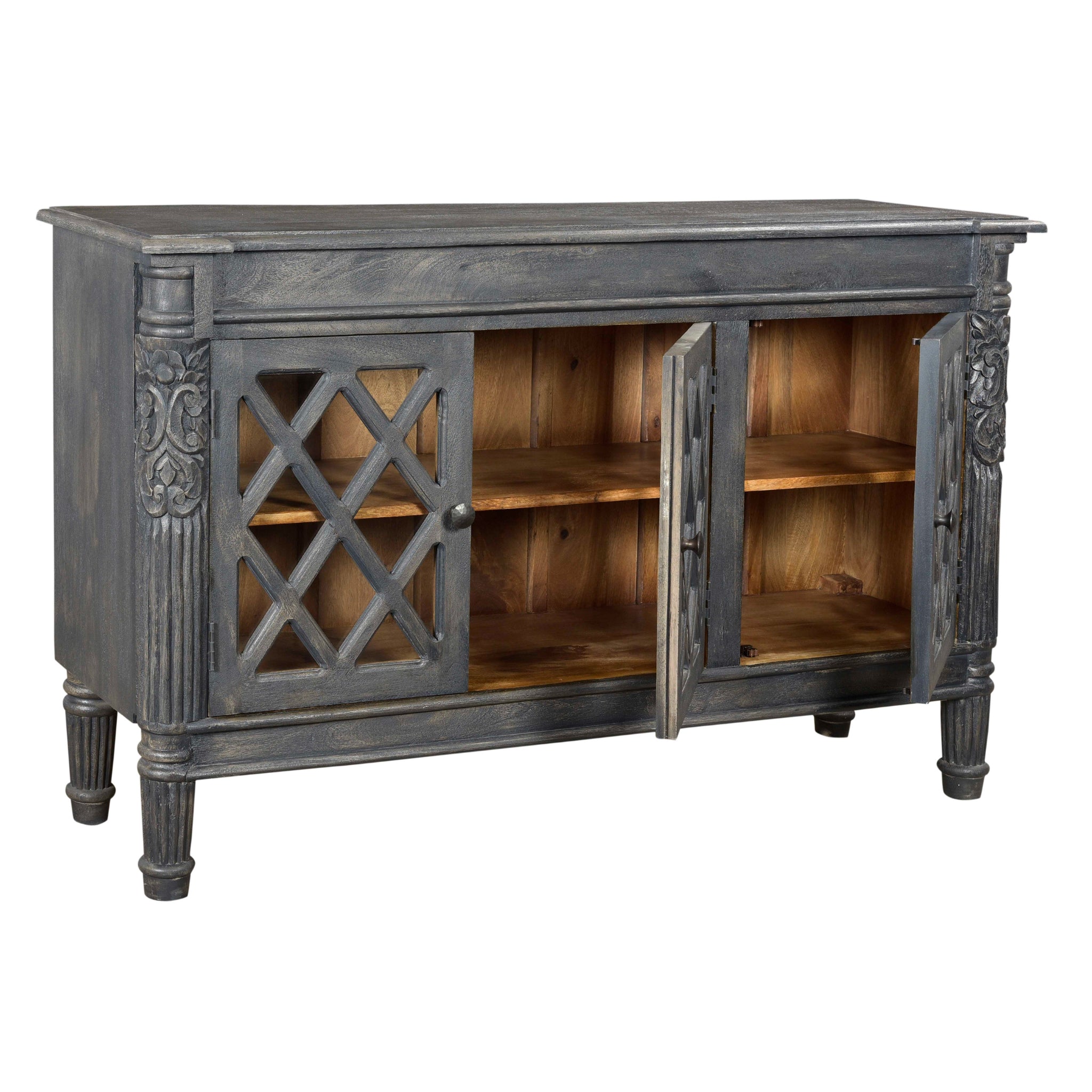 Meva Carmenita 58" 3-Door Antique Dark Gray Sideboard With Glass Inser ...