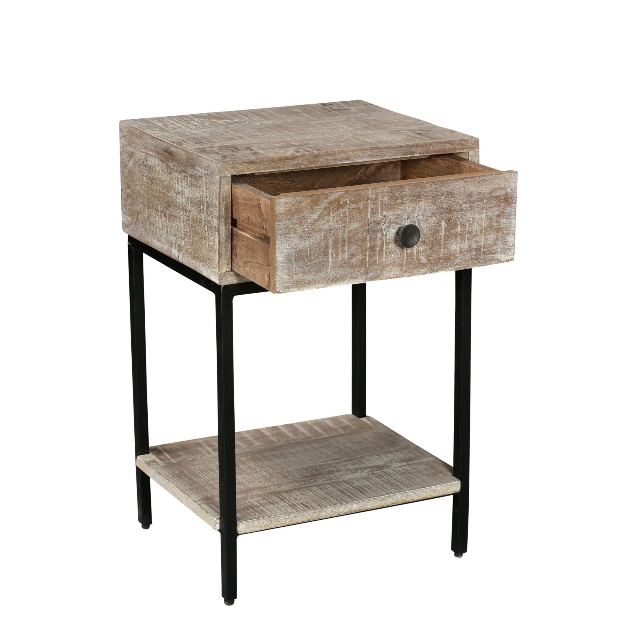 Meva Minerva 18" 1-Drawer White Wash Textured Wood End Table With Shel ...