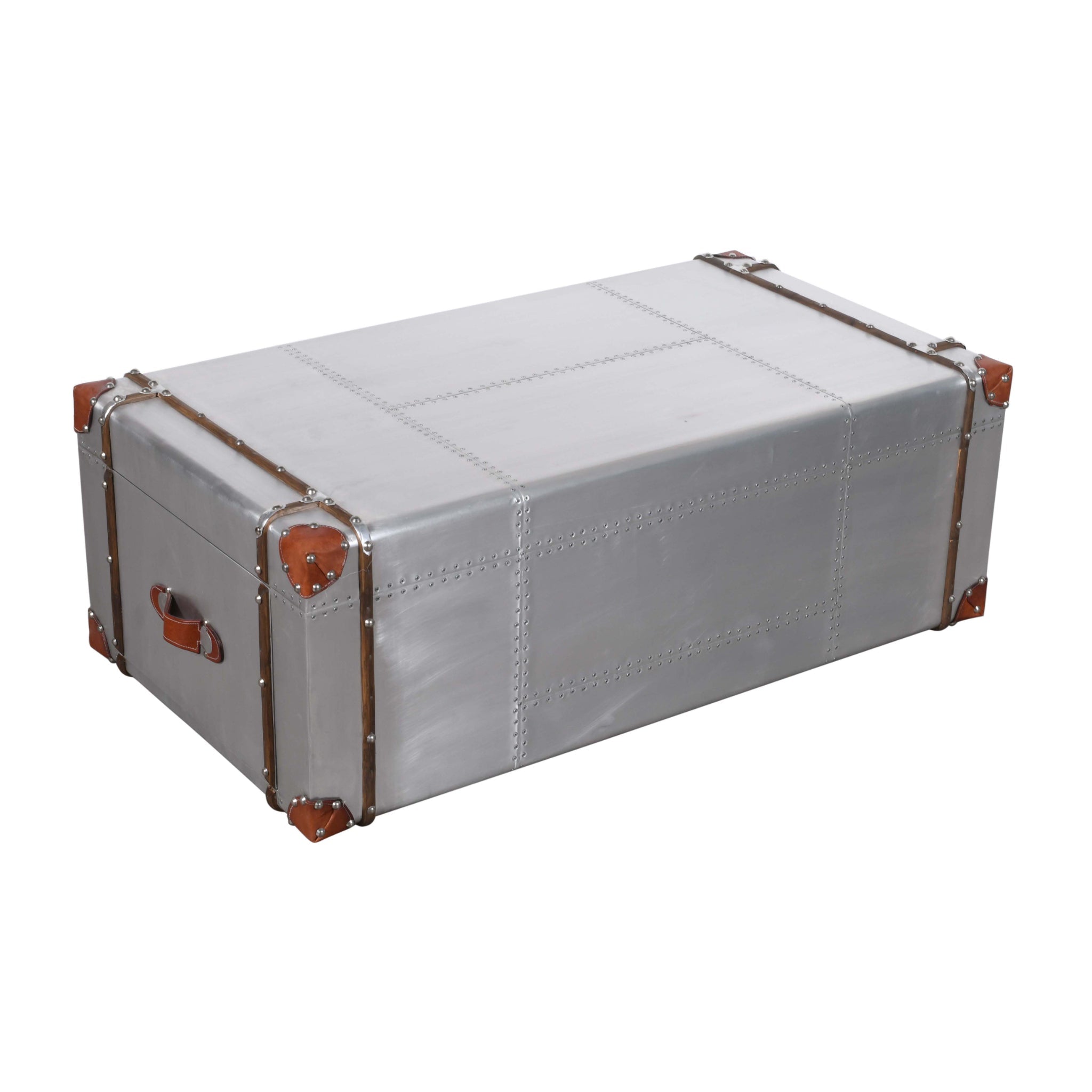 Meva Pilot 48" 2-Drawer Silver Aluminum Sheets Cocktail Table With Ste ...