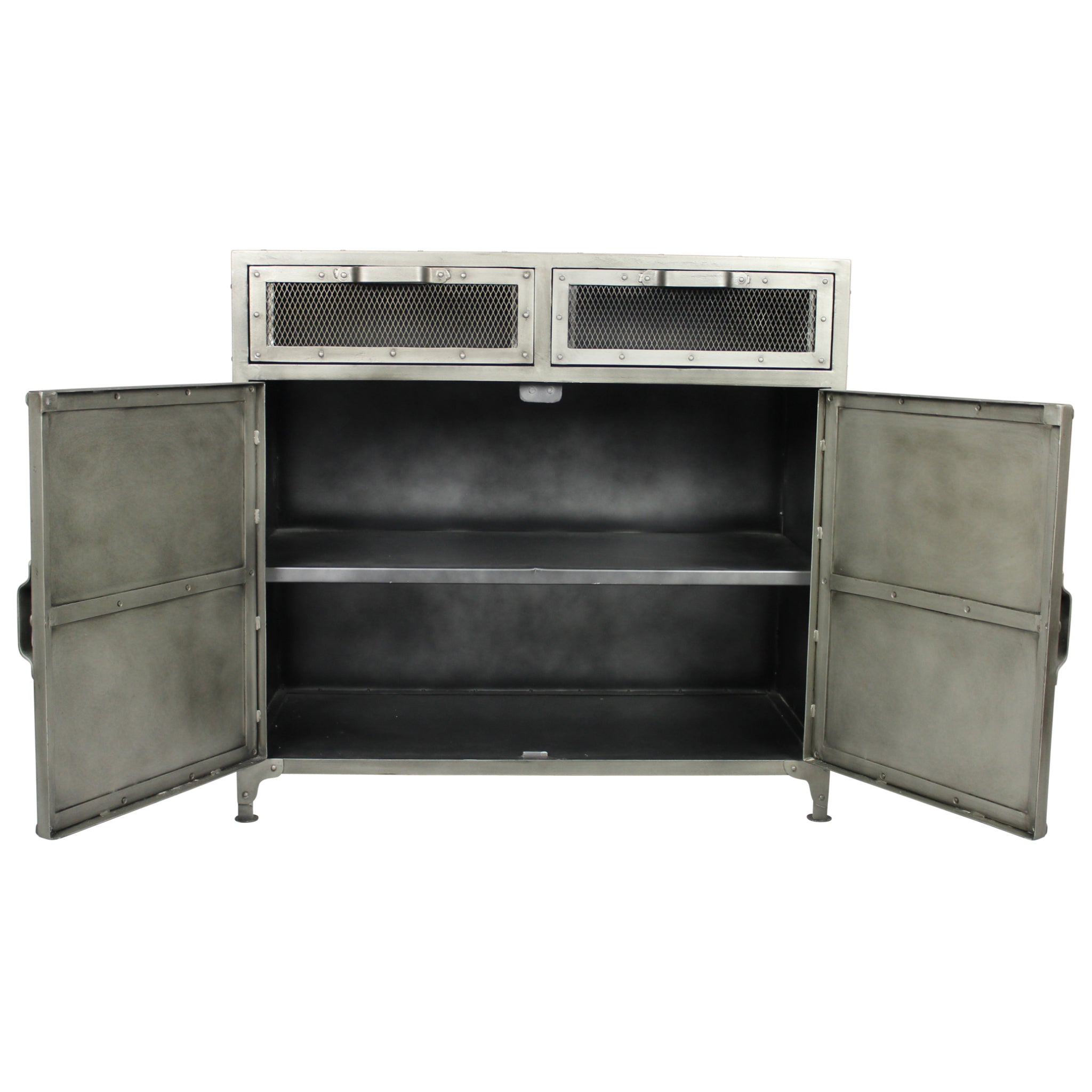 Meva Sheridan 38" 2-Drawer 2-Door Silver Powder Coated Metal Buffet ...