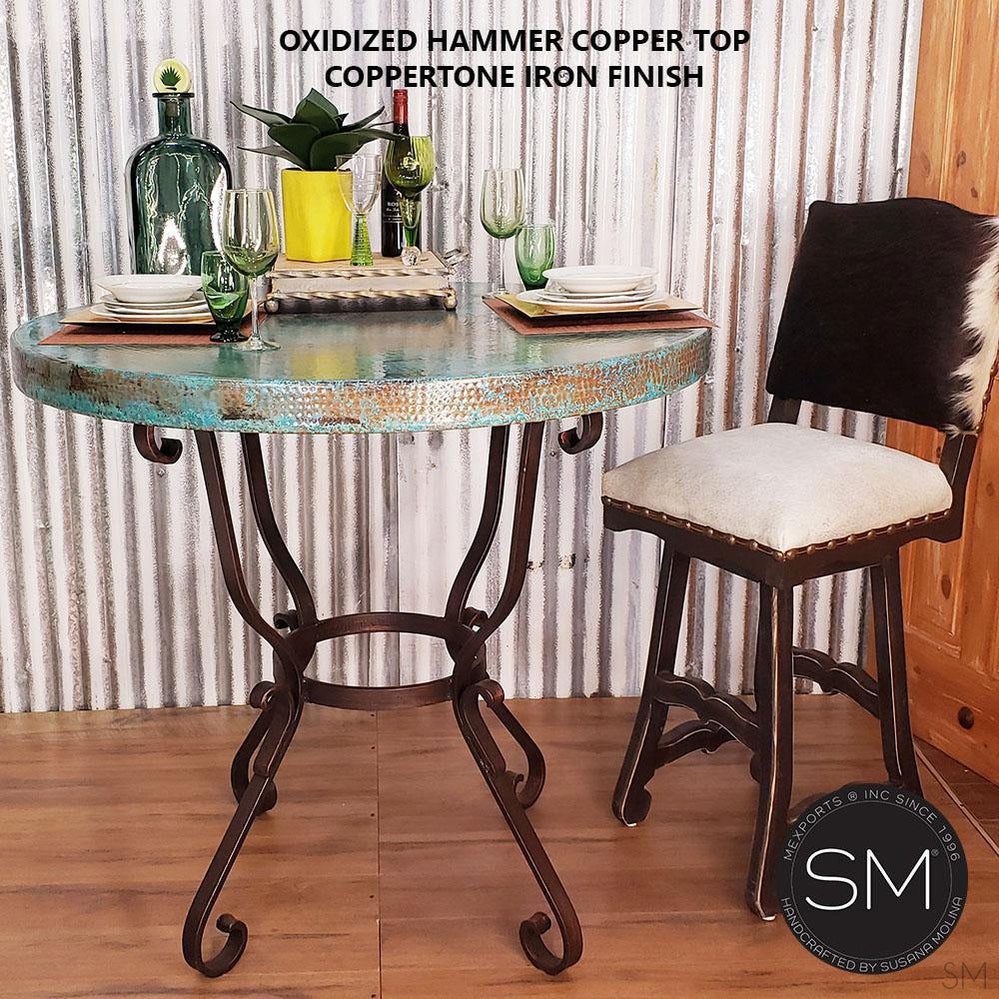 Mexports by Susana Molina 48" Oxidized Hammered Copper Round Pub Table ...