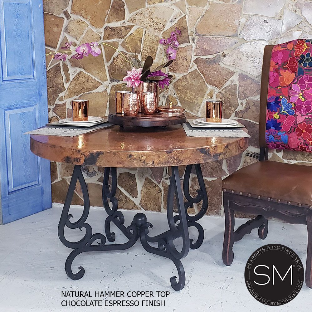Mexports by Susana Molina 54" Natural Hammered Copper Round Dining Tab ...