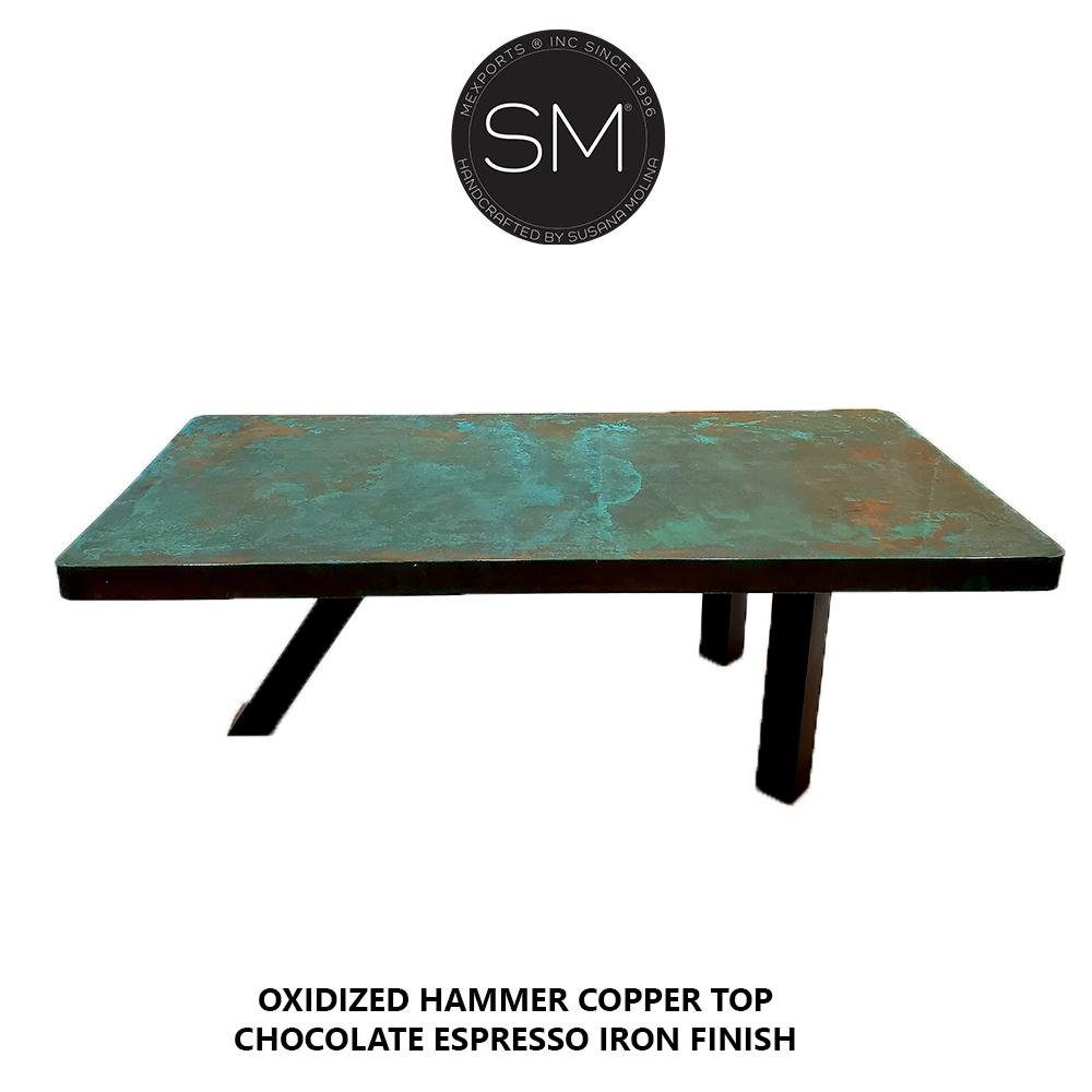 Mexports by Susana Molina 84" Oxidized Hammer Copper Top With Nailhead ...
