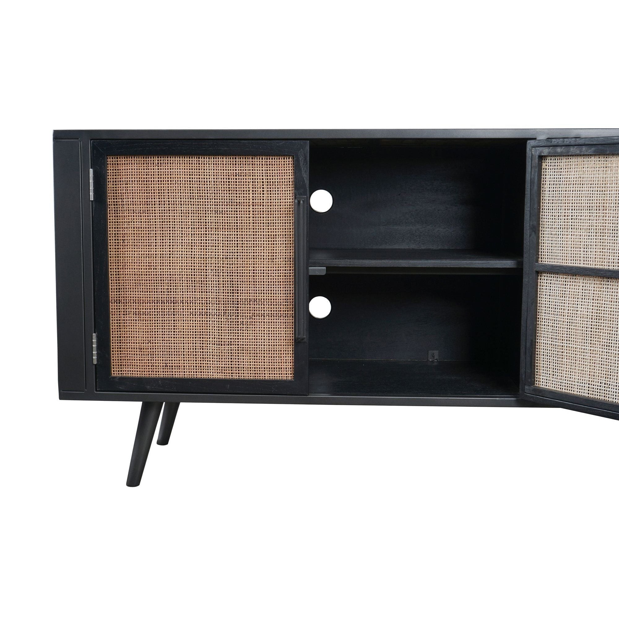 NovaSolo Nordic Rattan 79" Natural Boat Wood Buffet With 4 Doors & Rat ...