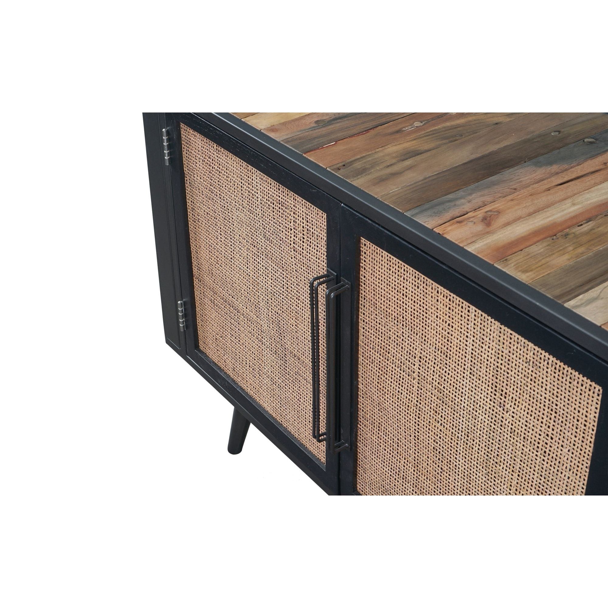 NovaSolo Nordic Rattan 79" Natural Boat Wood Buffet With 4 Doors & Rat ...