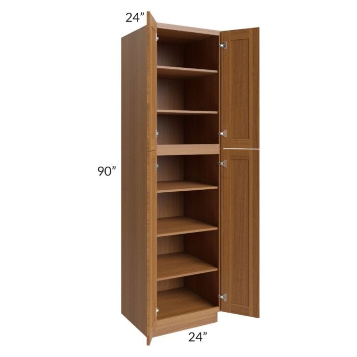RTA Artisan Walnut Shaker 24" x 90" Wall Pantry with 4 Roll Out Trays ...