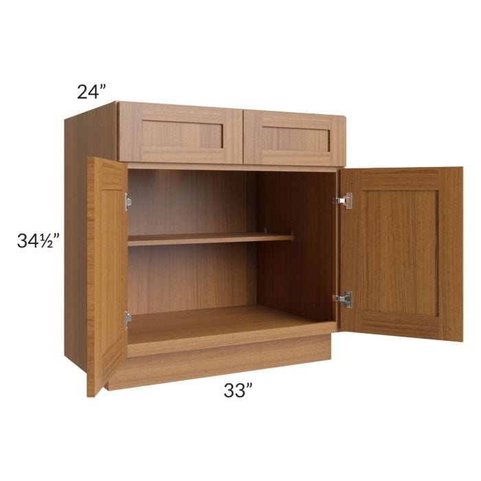 RTA Artisan Walnut Shaker 33" Base Cabinet with 2 Roll Out Trays ...