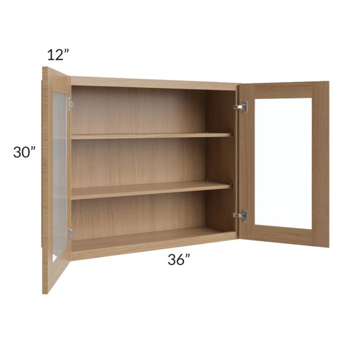 RTA Asheville Rift Oak Shaker 36" x 30" Wall Glass Door Cabinet with 1 ...