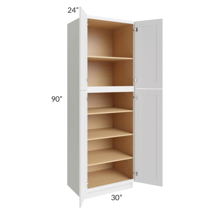 RTA Asheville White Shaker 30" x 90" Wall Pantry Cabinet with 2 Roll O ...