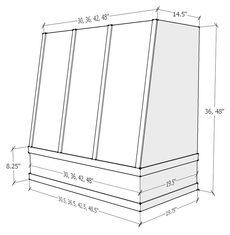 RTA Black Wilmington 30" x 48" Strapped Angled Hood with Block Molding ...