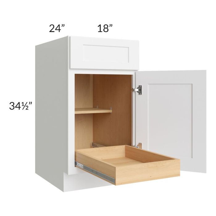 RTA Brilliant White Shaker 18" Base Cabinet with 1 Rollout Tray ...