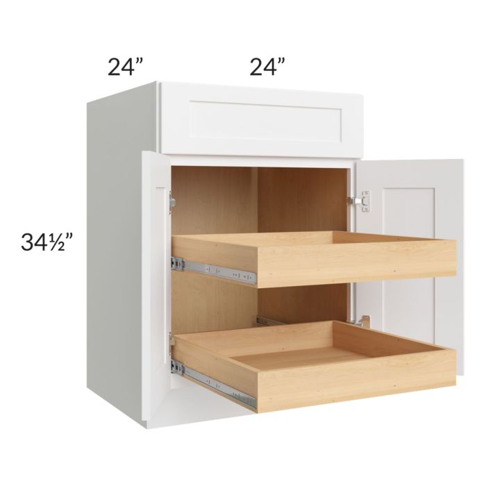 RTA Brilliant White Shaker 24" Base Cabinet with 2 Rollout Trays ...